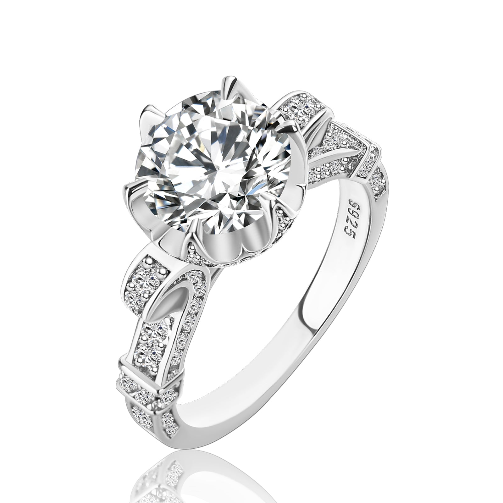 Moissanite Round White Gold Engagement Ring-Rodiffy